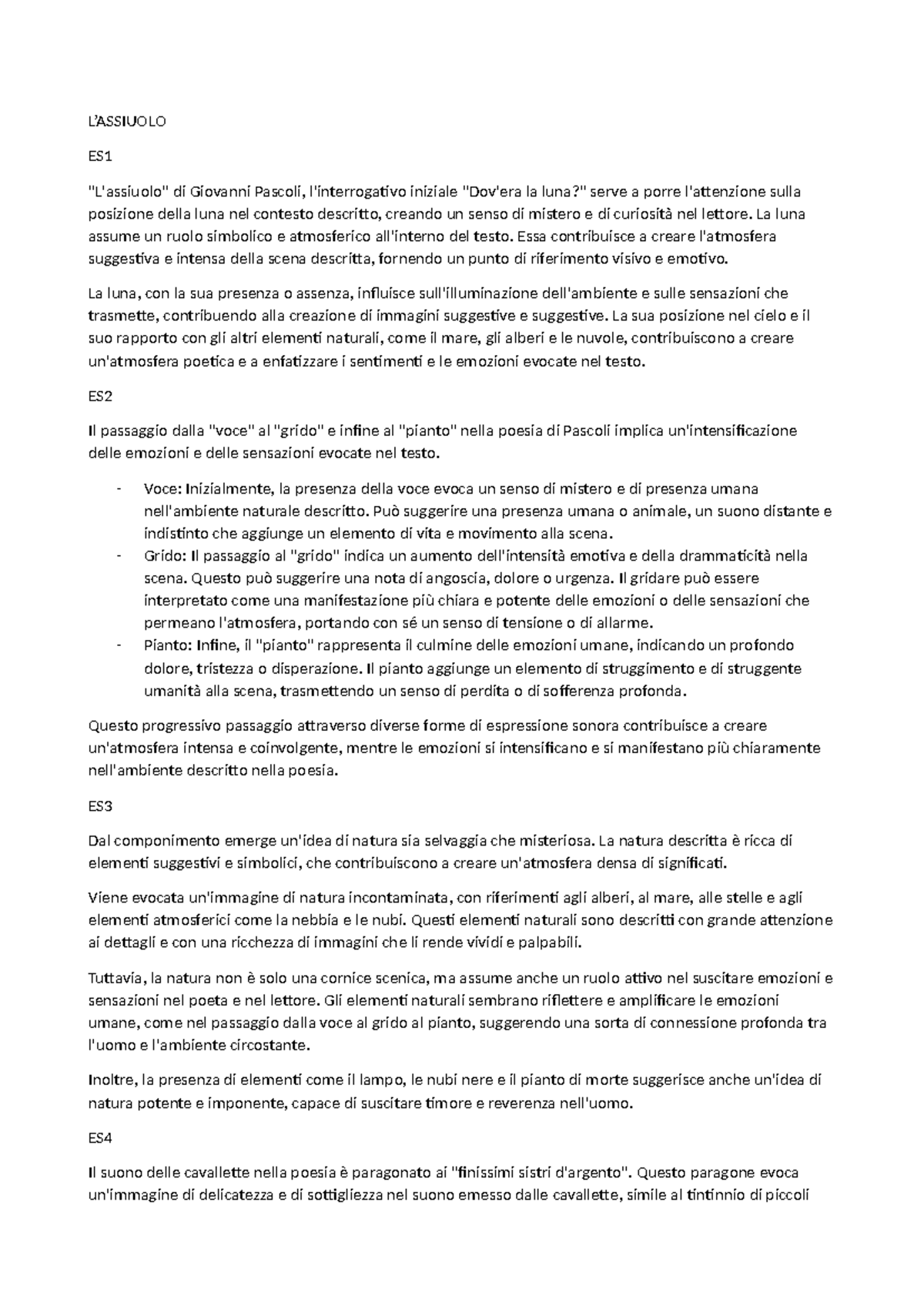 Esercizi Assiuolo - L’ASSIUOLO ES "L'assiuolo" di Giovanni Pascoli, l ...