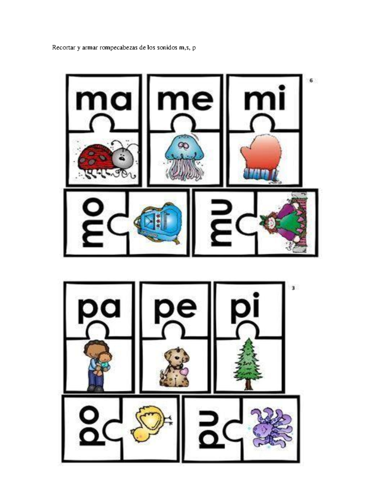 Recortar y armar rompecabezas de los sonidos m - Lenguaje y ...