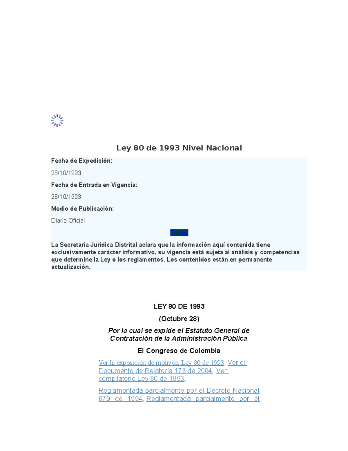 Ley 80 de 1993 - Anotaciones - RÉGIMEN LEGAL DE BOGOTÁ D. © Propiedad ...