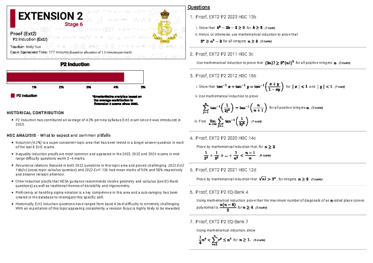 Induction - Past HSC questions:) - Proof (Ext2) P2 Induction (Ext2 ...
