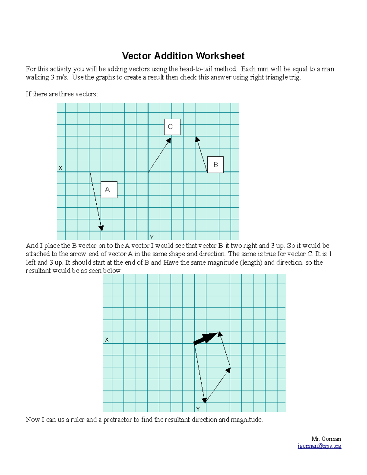 Vector Addition Worksheet - Each mm will be equal to a man walking 3 m ...