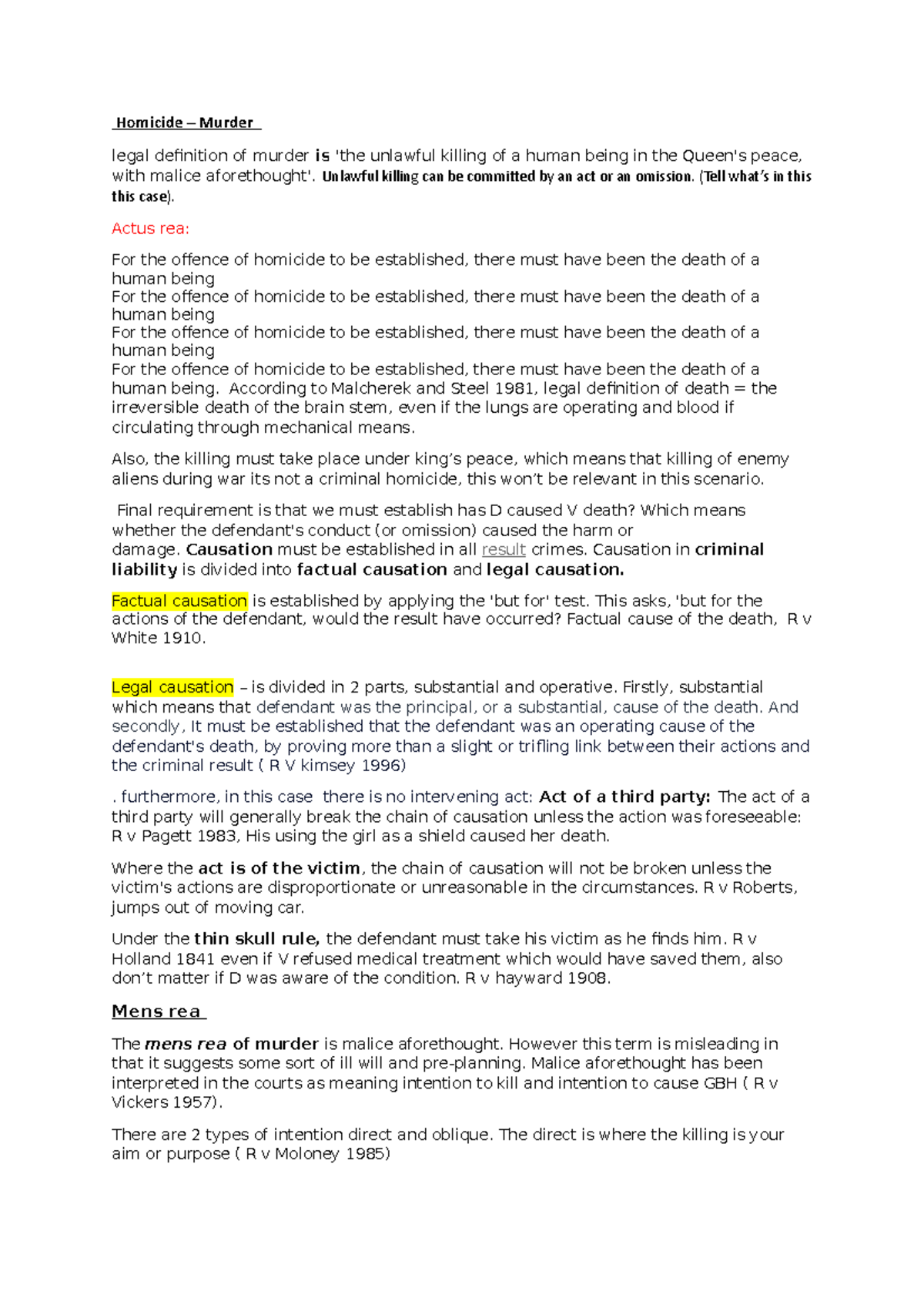 LAW Notes - ALL Substantive Topics - Homicide – Murder legal definition ...