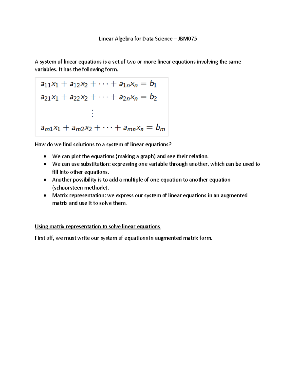 Linear Algebra for Data Science Summary Pattern - Linear Algebra for ...