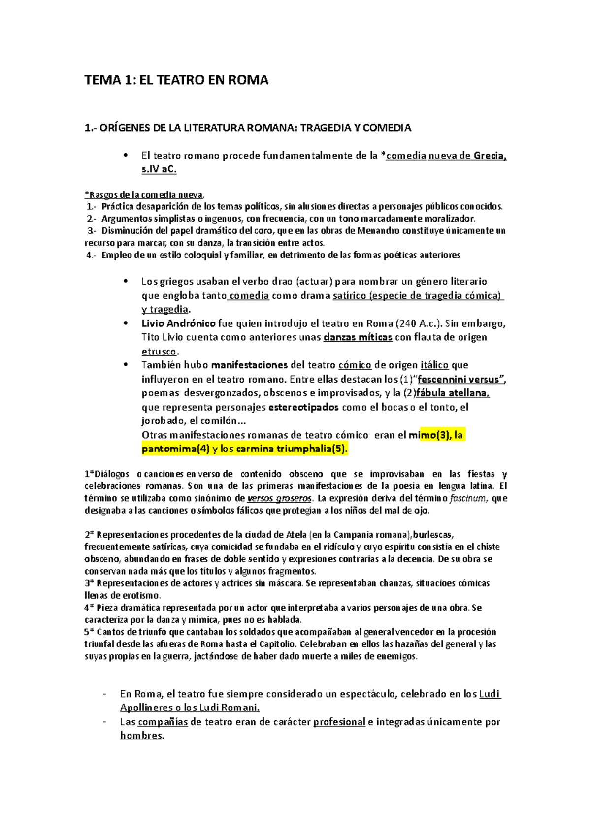 1. Teatro Romano - ..... - TEMA 1: EL TEATRO EN ROMA 1.- ORÍGENES DE LA ...