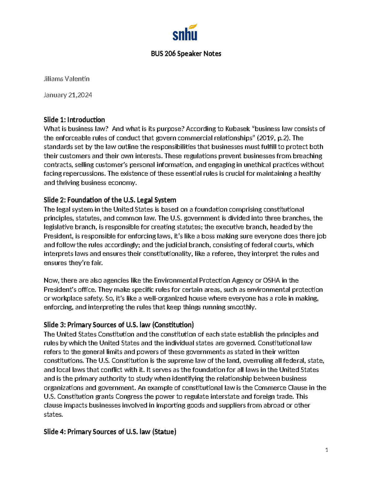 BUS 206 Speaker Notes copy - BUS 206 Speaker Notes Jiliams Valentin ...