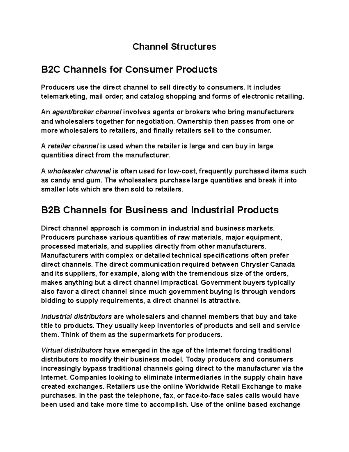Channel Structures - Channel Structures B2C Channels for Consumer ...