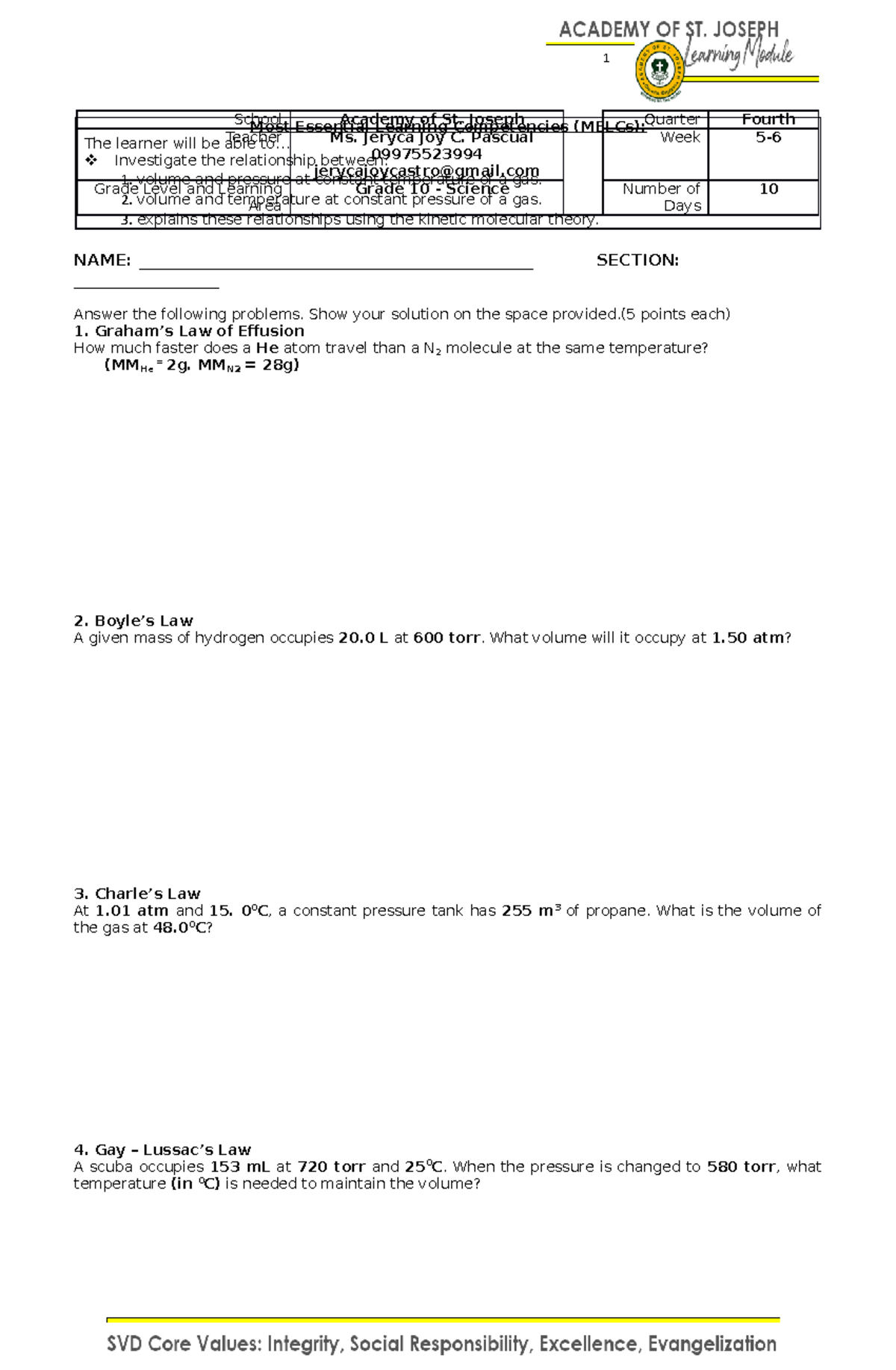 Science 10 quarter 4 wk 5-6 - NAME ...