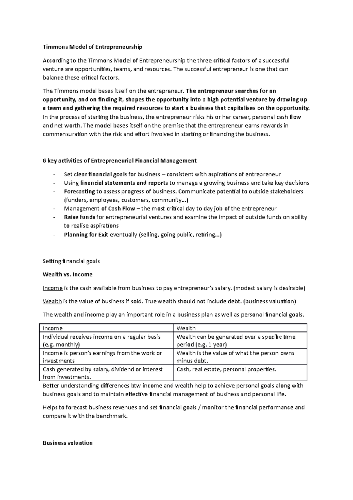 Entrepreneurial Finance note - Timmons Model of Entrepreneurship ...