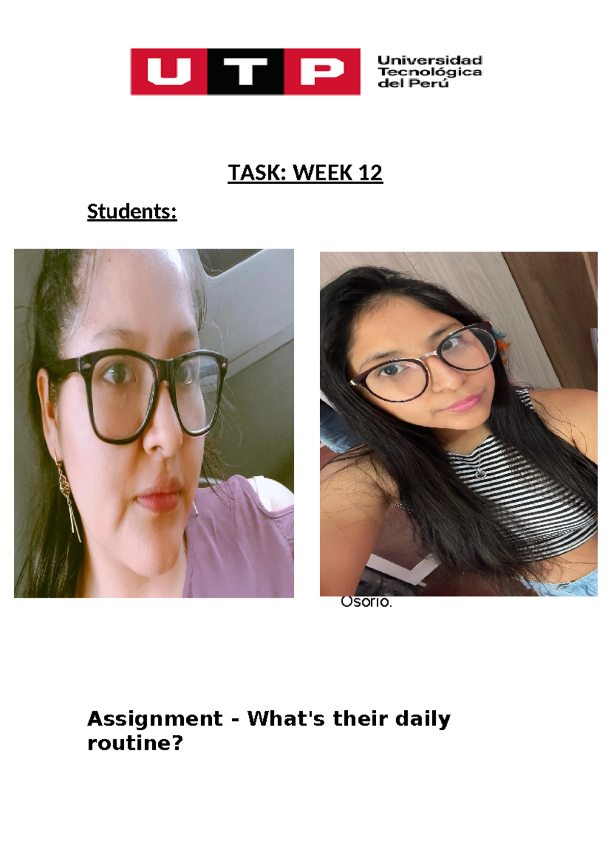 TASK 12 Ingles - TASK 12 - ingles, tarea - TASK: WEEK 12 Students: Catherine Vanessa Pichihua ...