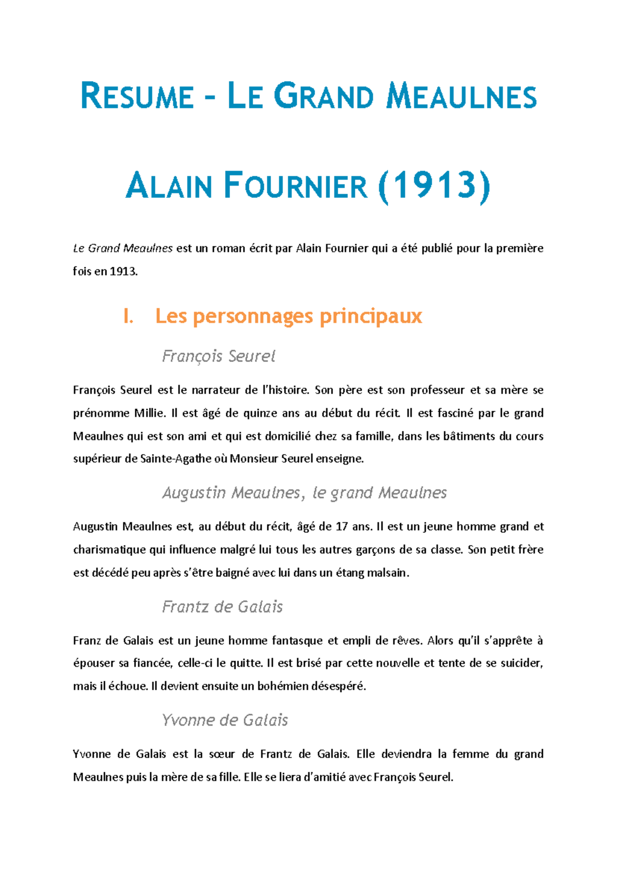 546b28ea9f206 - fiche - RESUME – LE GRAND MEAULNES ALAIN FOURNIER (1913 ...