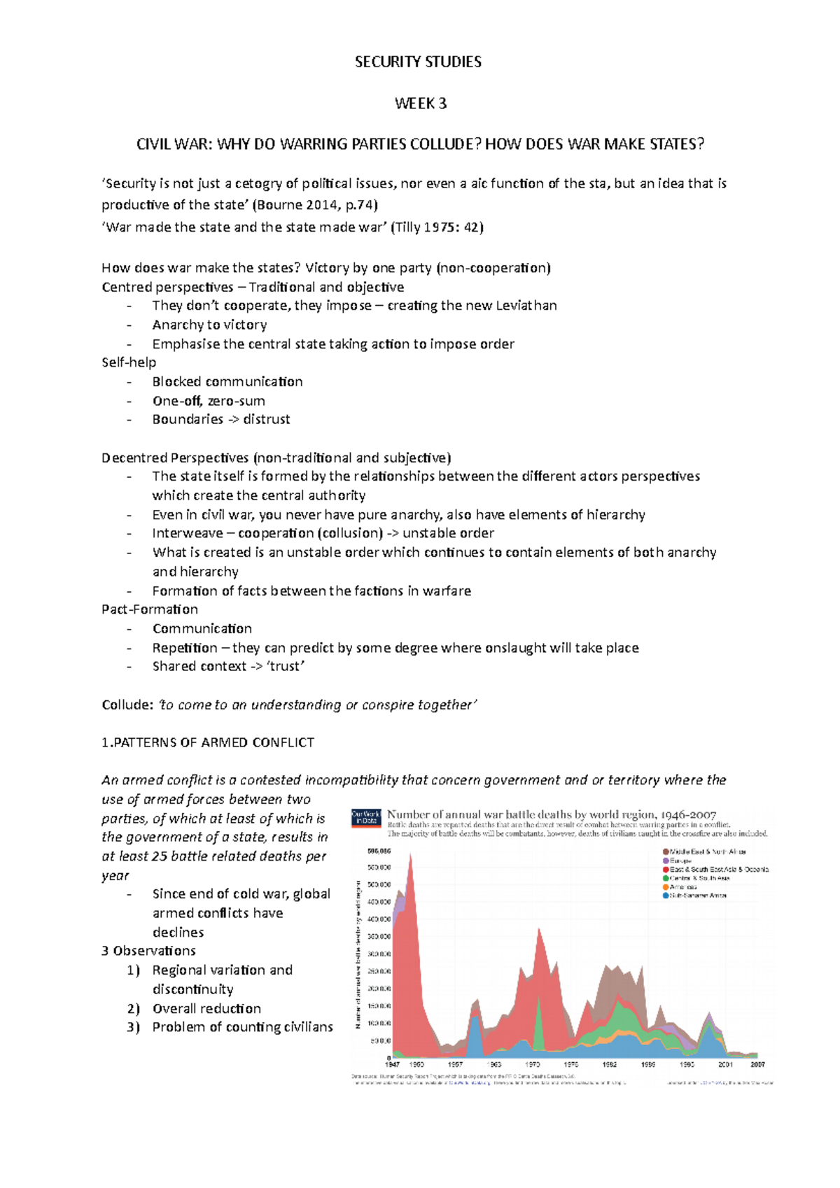 SS 3 - Lecture notes 3 - WEEK 3 CIVIL WAR: WHY DO WARRING PARTIES ...
