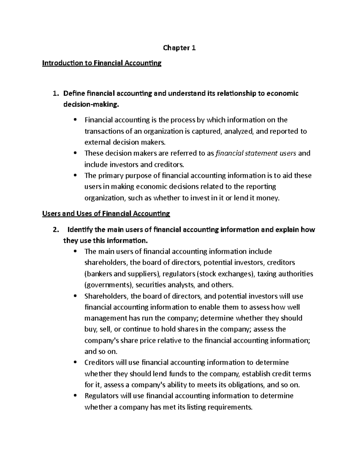 Chapter 1 Accounting - Chapter 1 Introduction to Financial Accounting ...