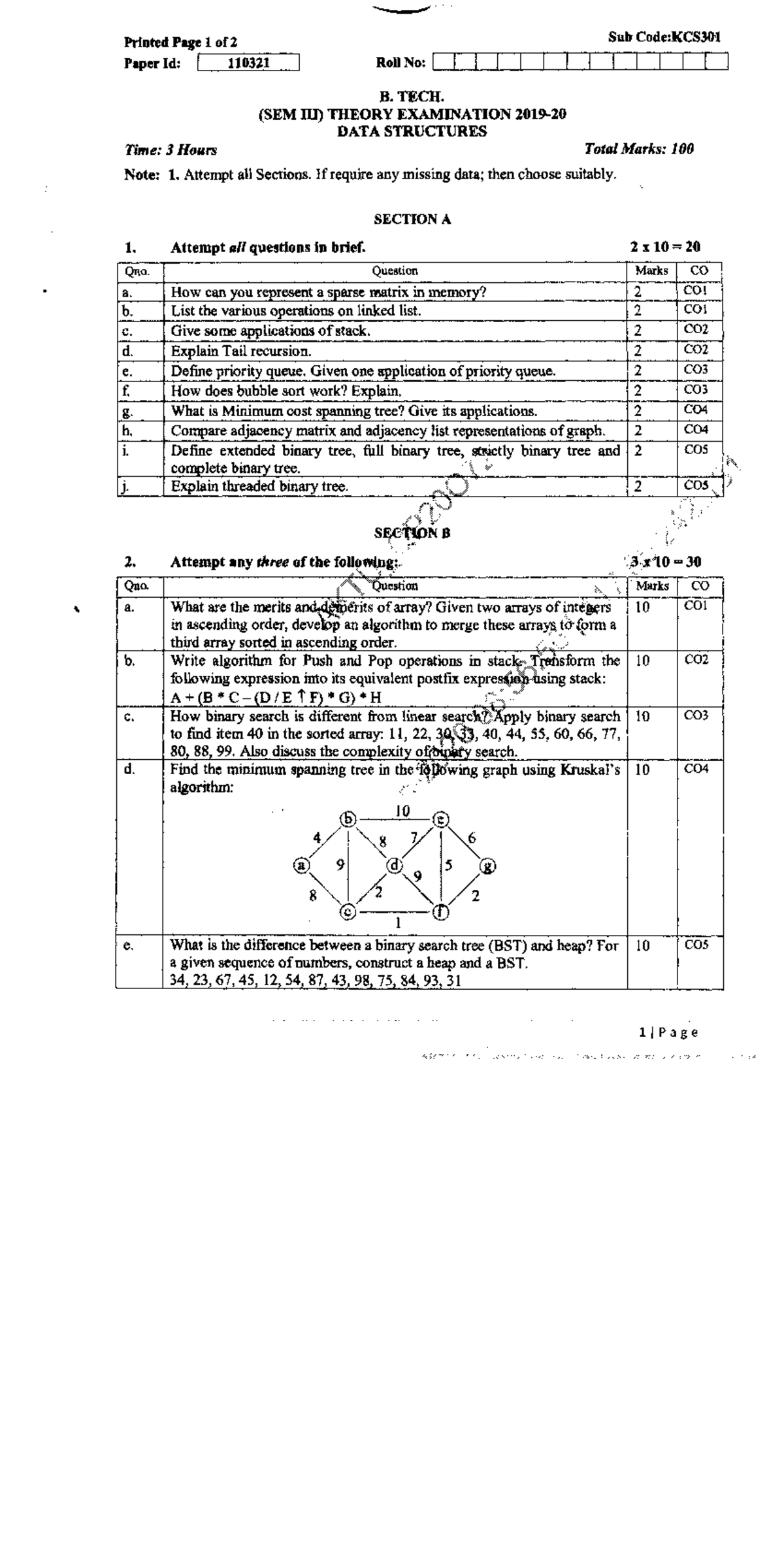 DATA Structures KCS 301 - B.tech - Studocu