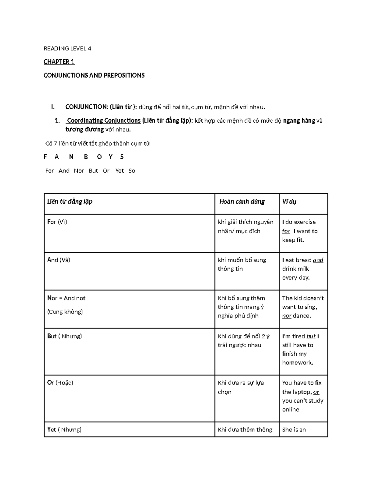 Reading Level 4 - read - READING LEVEL 4 CHAPTER 1 CONJUNCTIONS AND ...