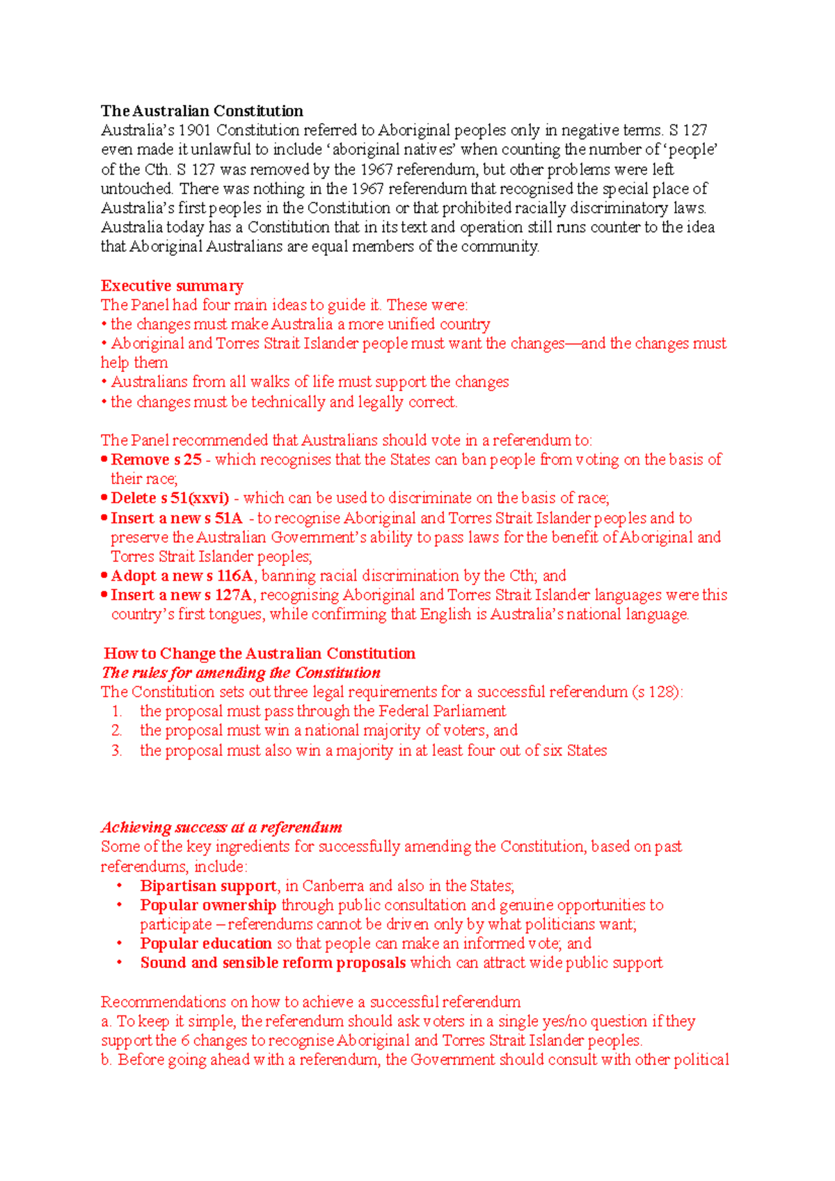 Summary - Indigenous Recognition - The Australian Constitution ...