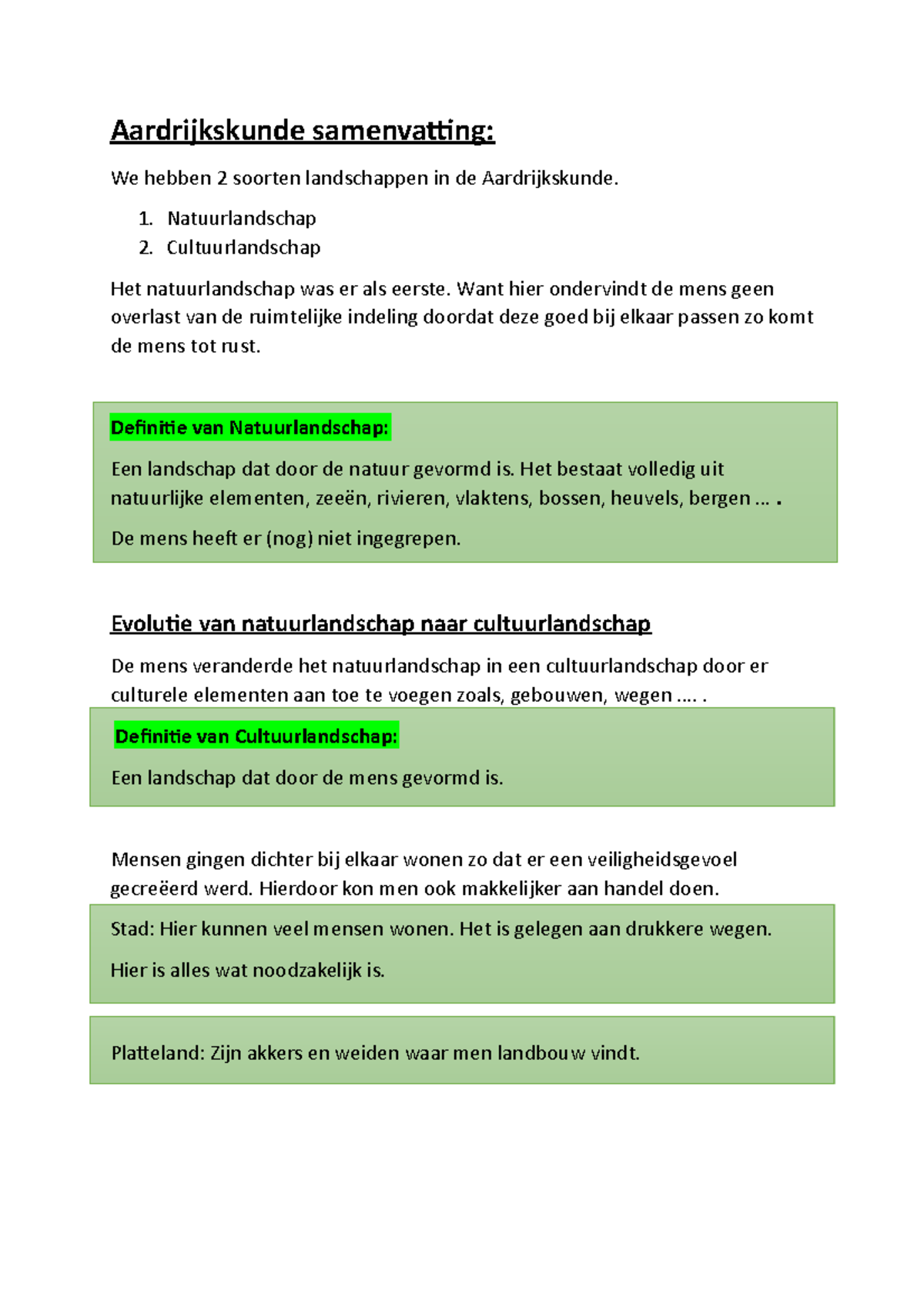 Aardrijkskunde samenvatting - Natuurlandschap Cultuurlandschap Het ...