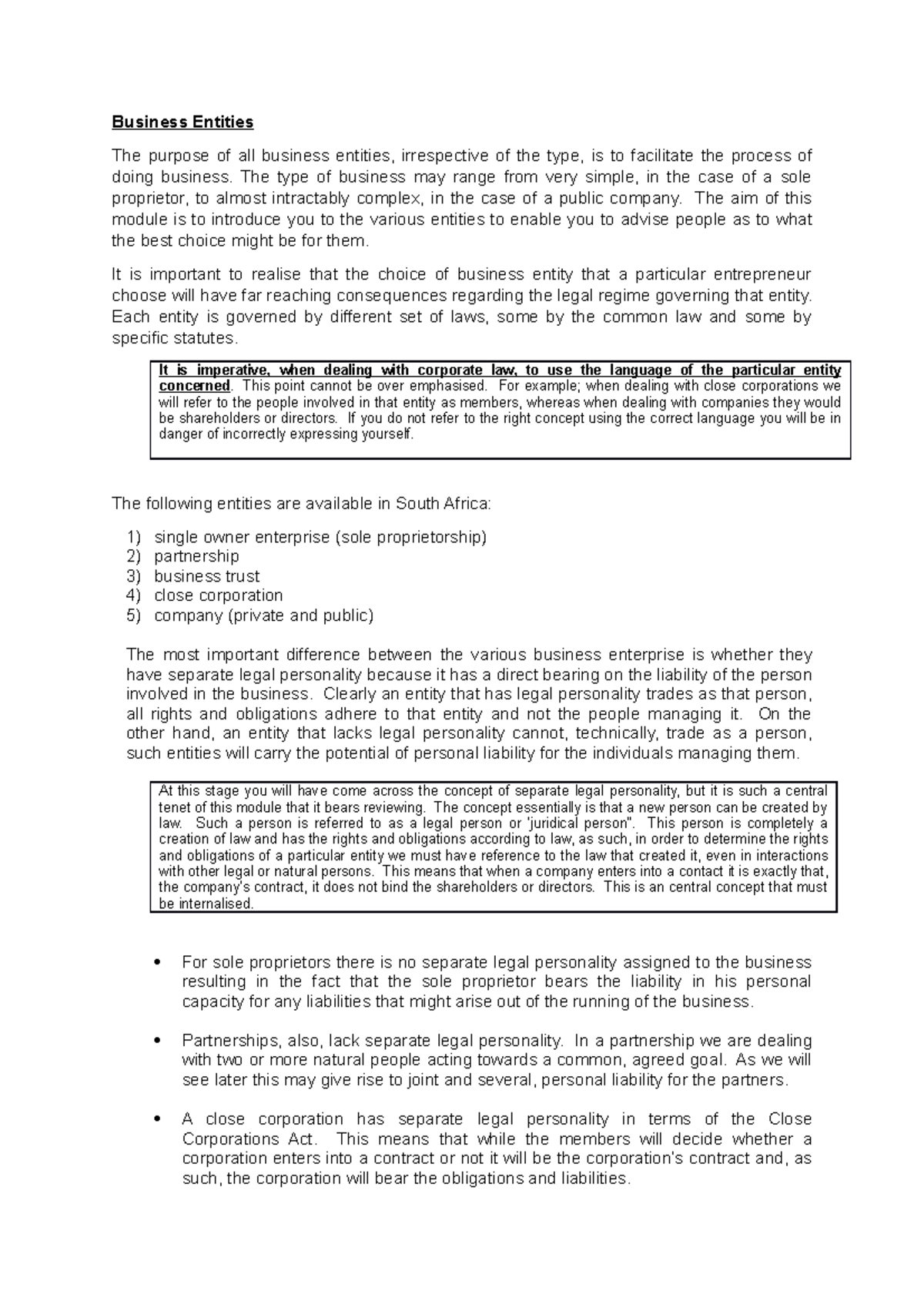 Business Entities Introduction and Sole Proprietors - JMBV301 - Unisa ...