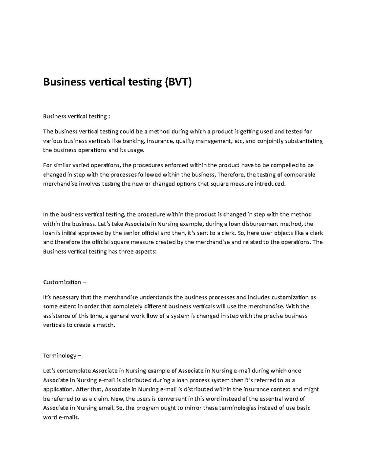 Business vertical testing (BVT) - Business vertical testing (BVT ...