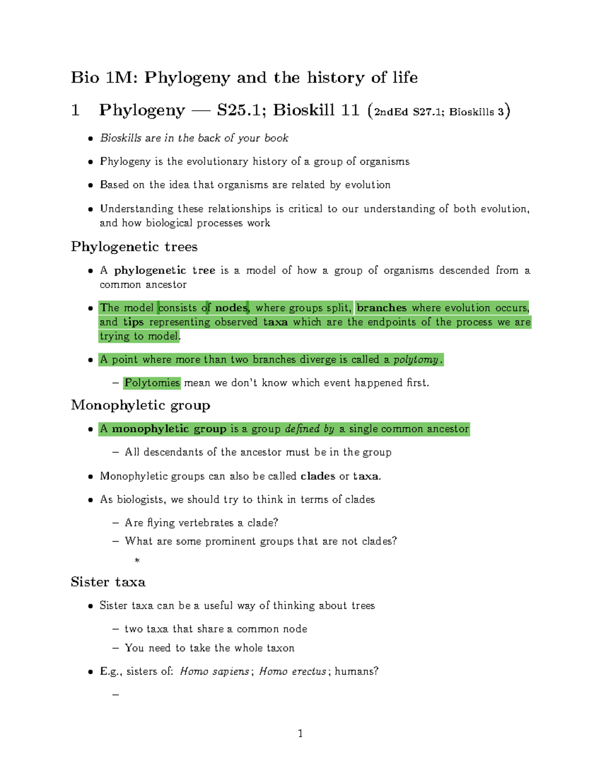 Phylogeny - learning how to draw phylogenetic trees - refer to textbook ...