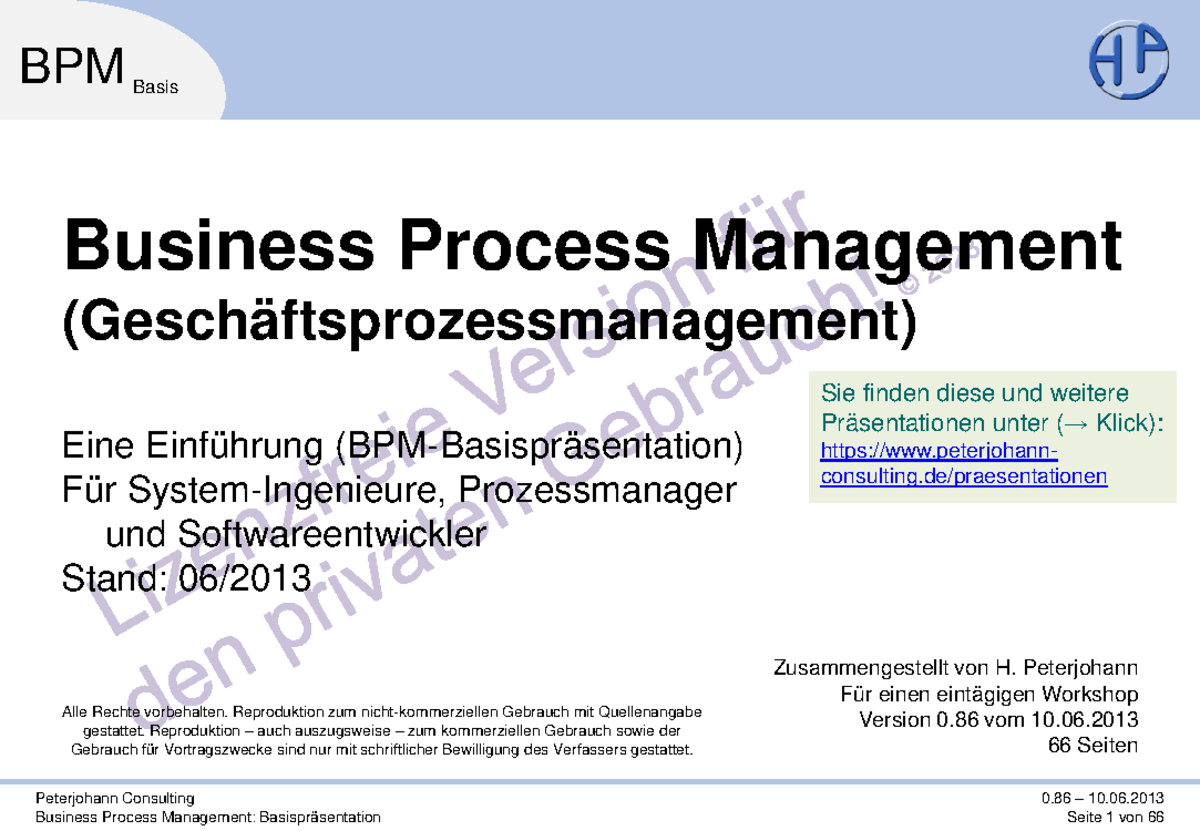 Peco-bpm-einfuehrung - Peterjohann Consulting Business Process Management: Basispräsentation 0 ...