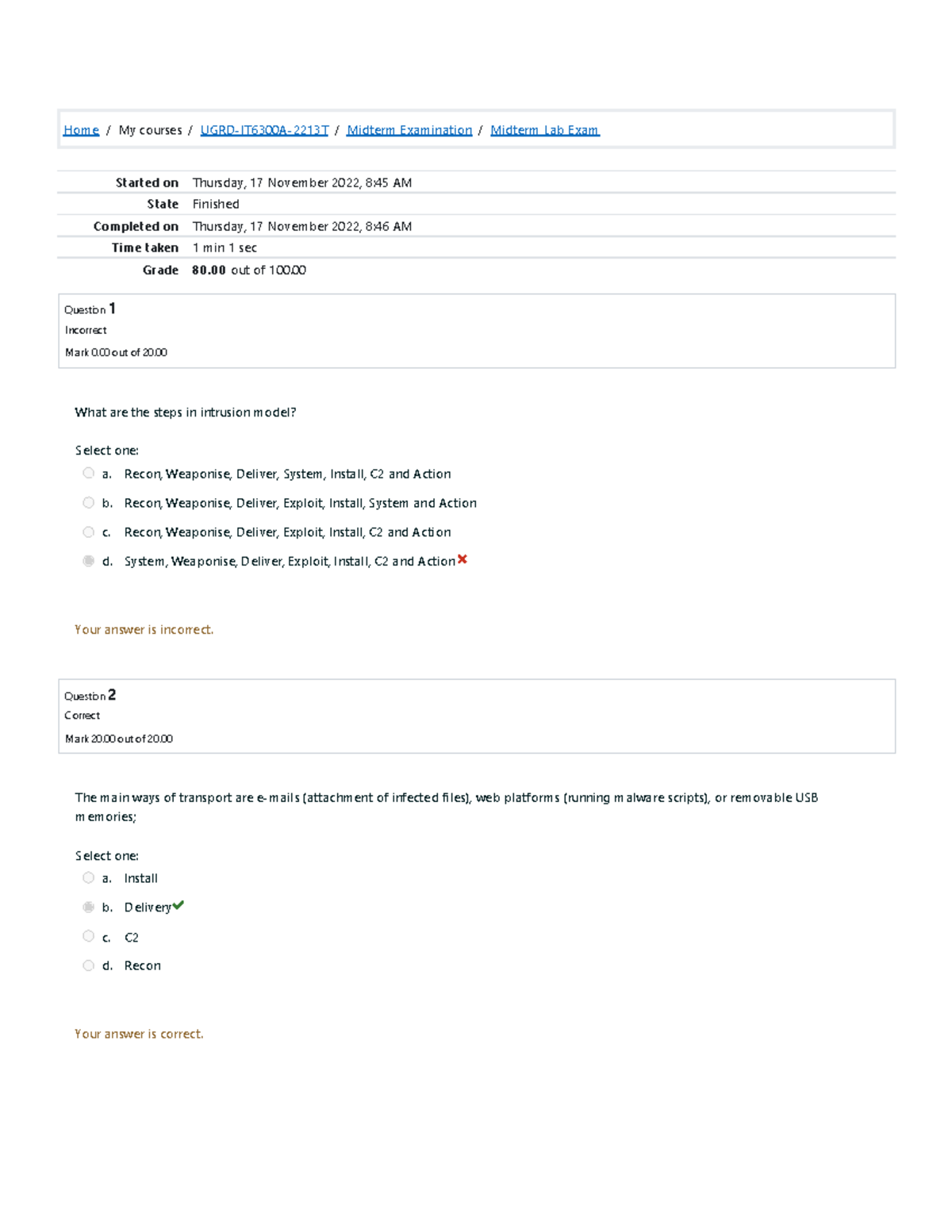 Midterm Lab Exam Attempt 1 - Home / My courses / UGRD-IT6300A-2213T / Midterm Examination ...