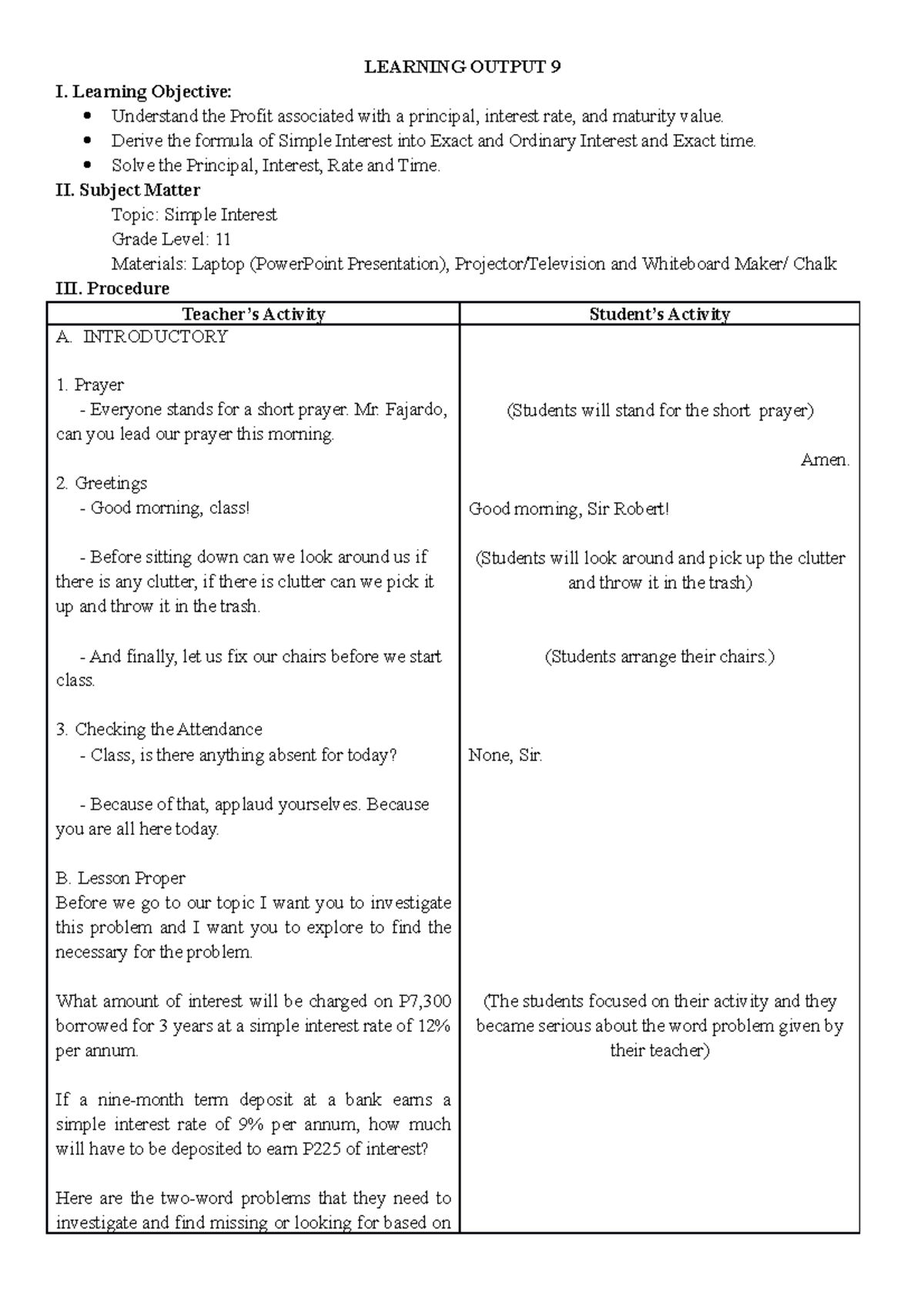 Learning- Output-9- MI - LEARNING OUTPUT 9 I. Learning Objective ...