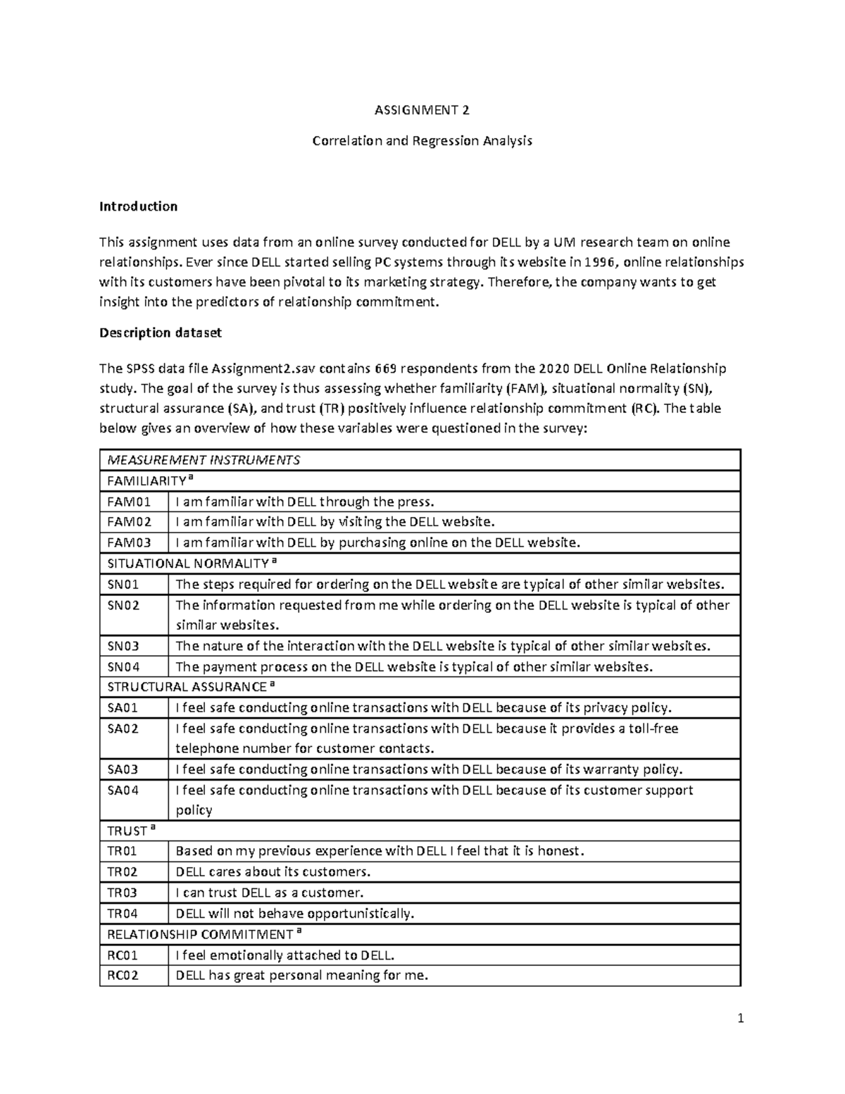 Assignment 2 AY23 - questions - 1 ASSIGNMENT 2 Correlation and Regression Analysis Introduction ...