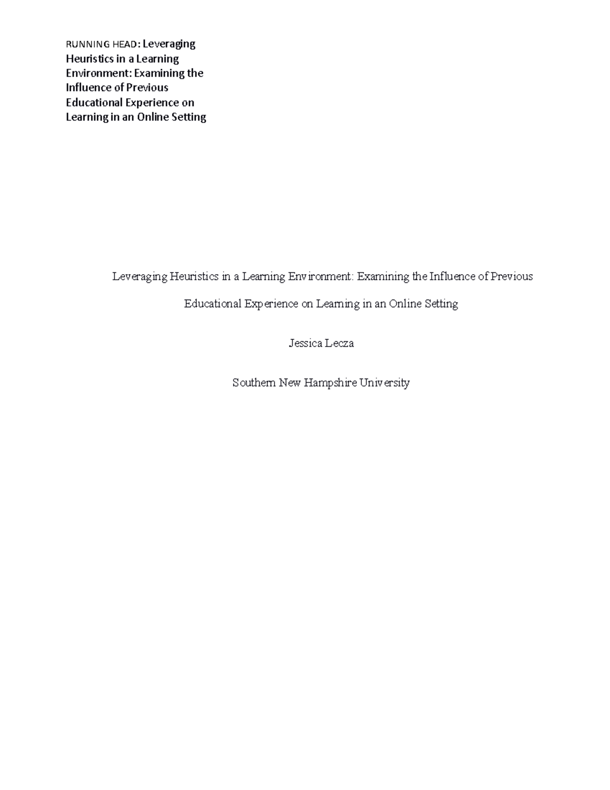 Final Leveraging Heuristics In A Learning Environment Running Head Leveraging Heuristics In A