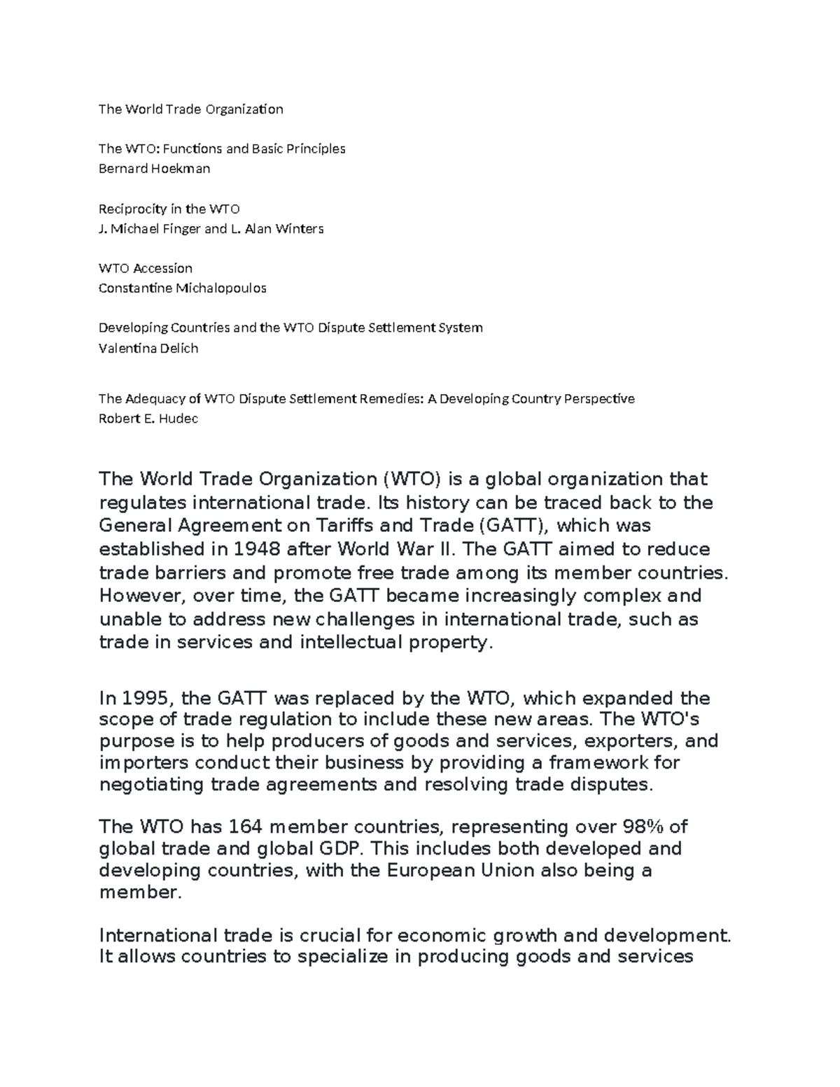 The World Trade Organization - Michael Finger and L. Alan Winters WTO ...