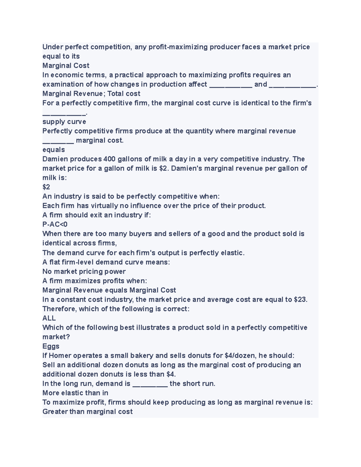 ECO201 #12 (19) - EXAM HELP - Under perfect competition, any profit ...