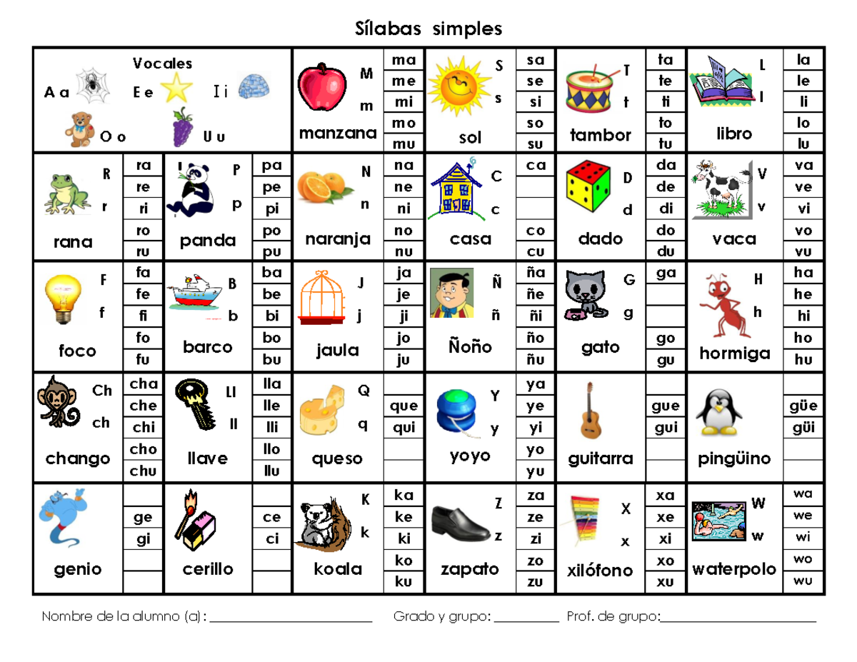 Tabla-DE- Silabas- Trabadas-Y- Normales - Nombre de la alumno (a