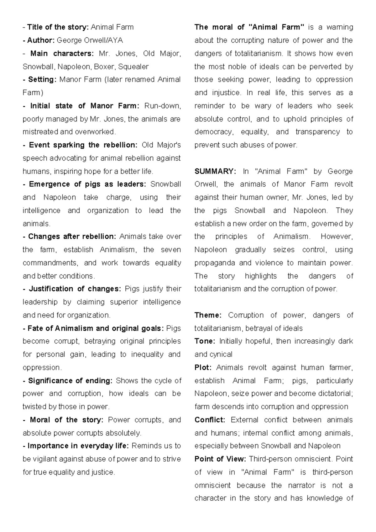 Animal Farm - This materials is limited access. - Title of the story ...