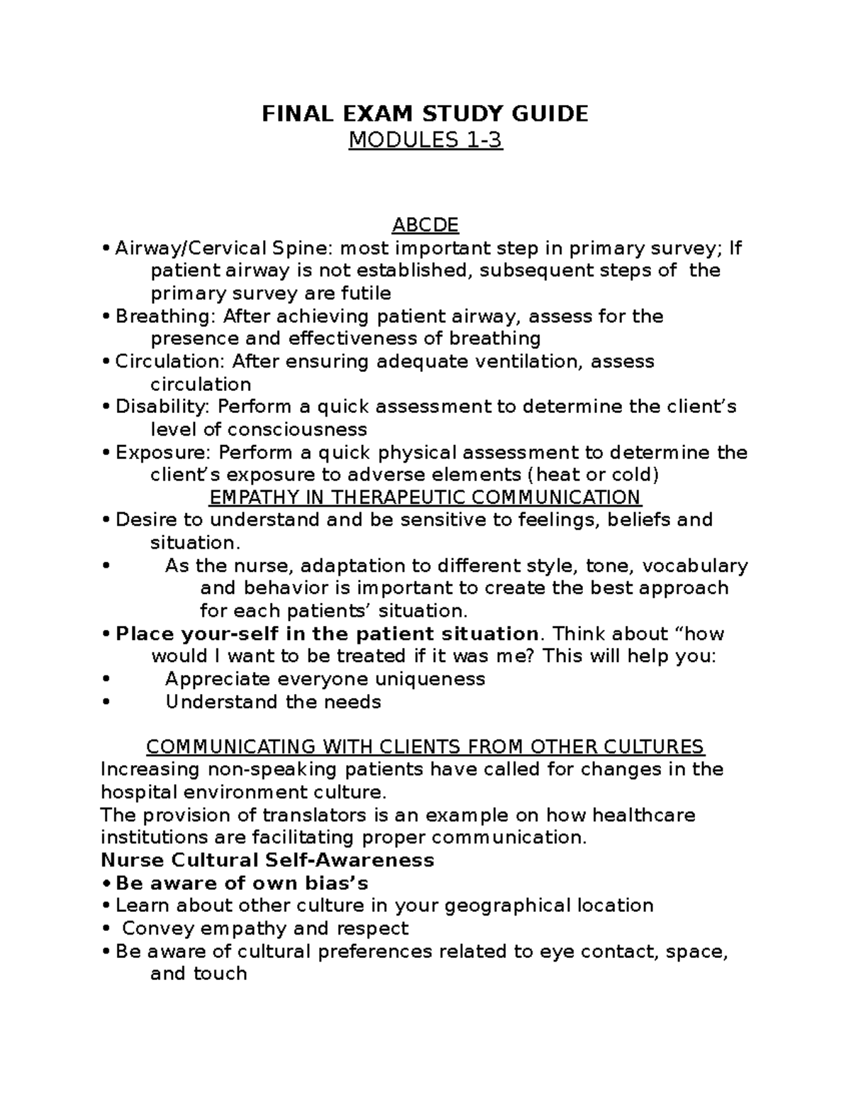 MDC1 Final EXAM Study Guide - FINAL EXAM STUDY GUIDE MODULES 1- ABCDE ...