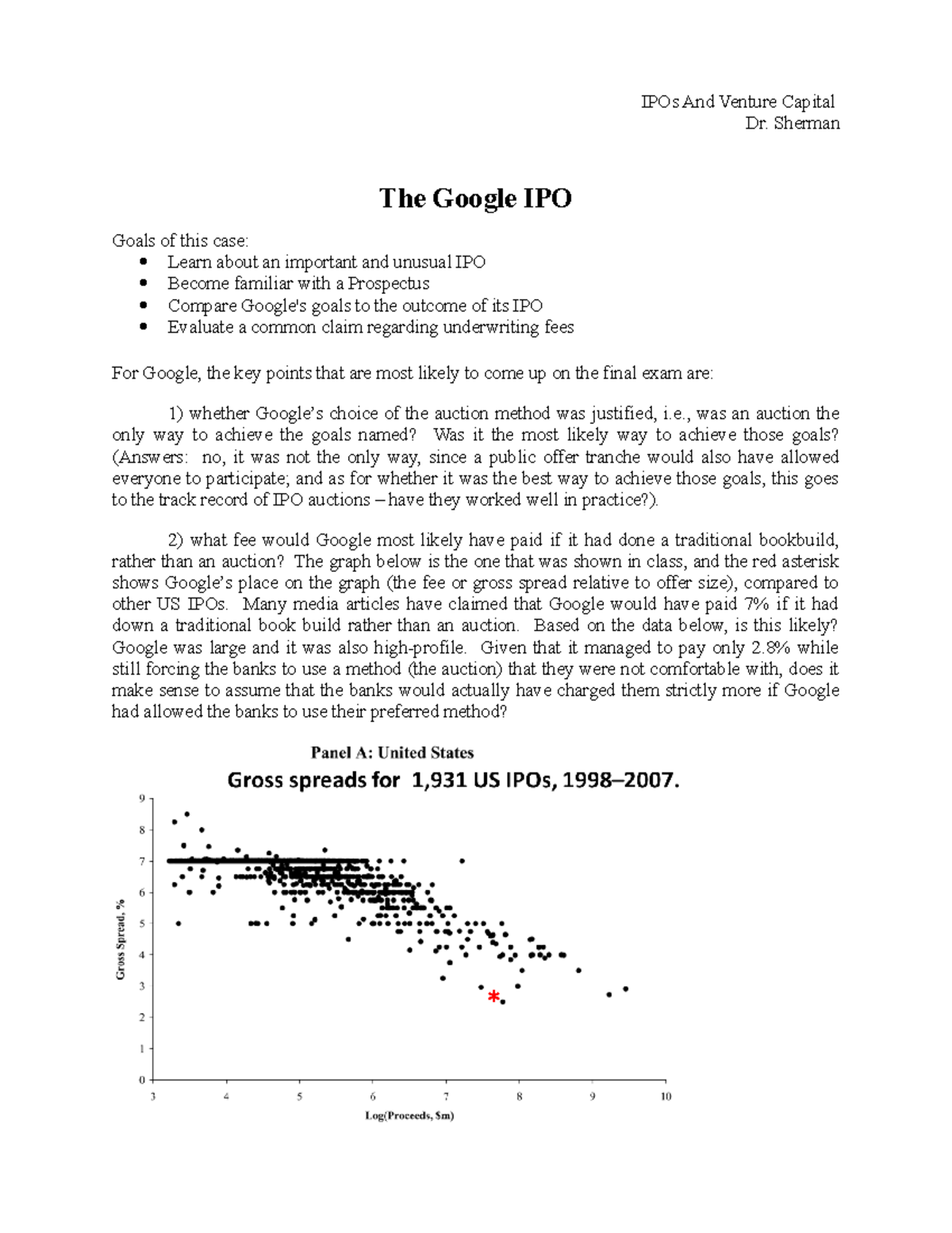 Main Points Of Google Case - IPOs And Venture Capital Dr. Sherman The ...