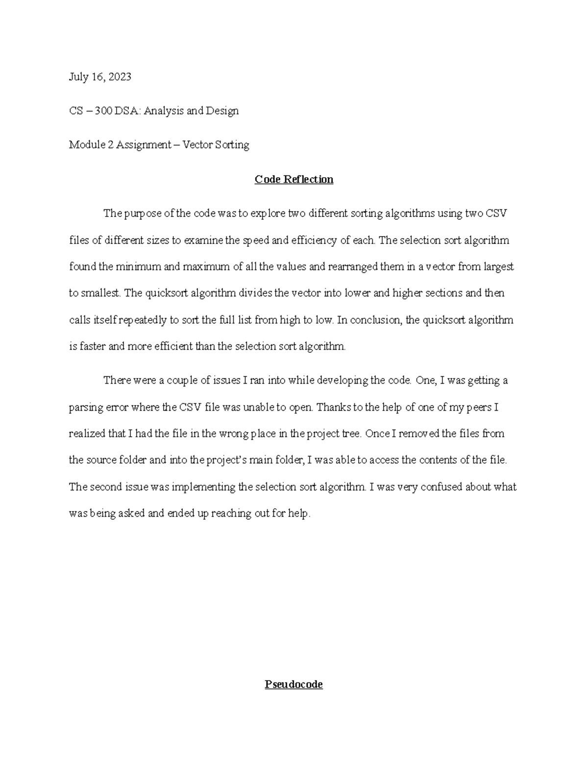 CS-300 Module Two Assignment - July 16, 2023 CS – 300 DSA: Analysis and Design Module 2 ...