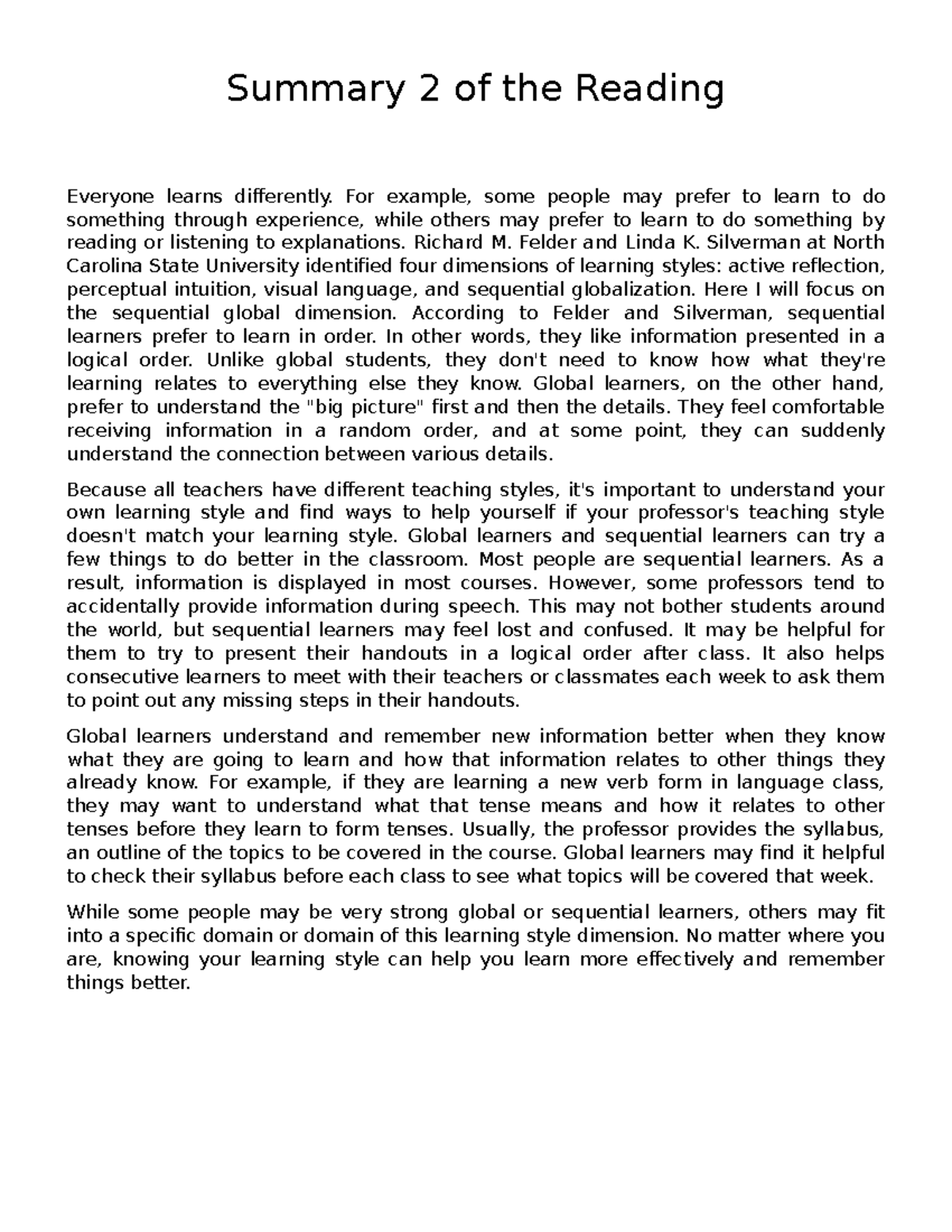 Summary 2 of the Reading - Summary 2 of the Reading Everyone learns ...