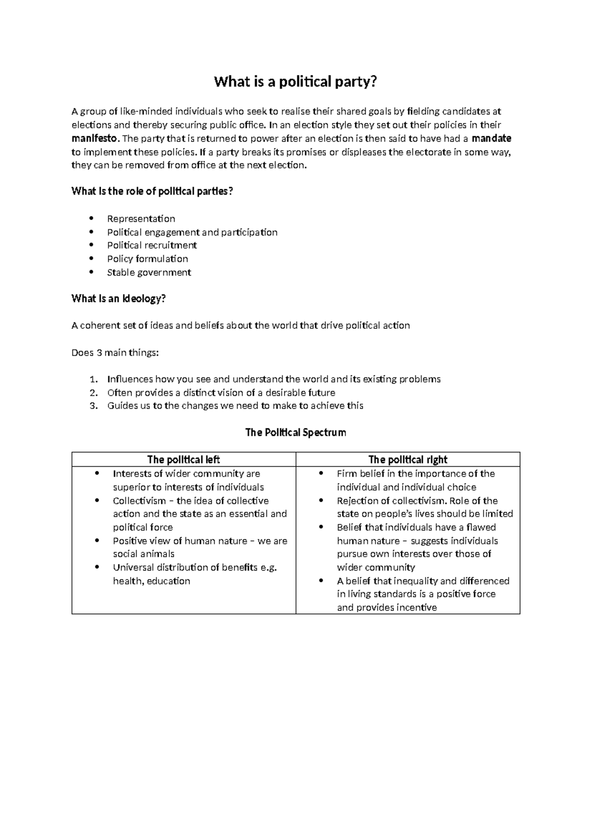 What is a political party - In an election style they set out their ...