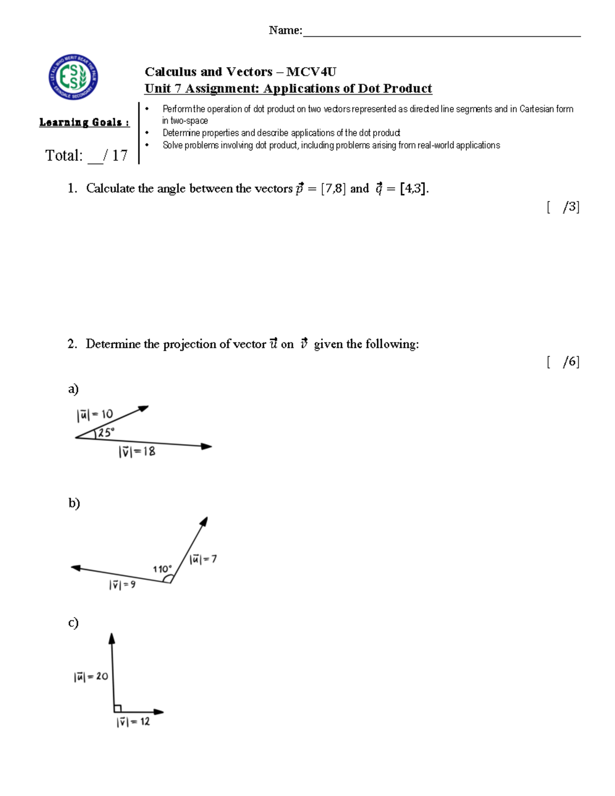 Dot Product assignment - Name ...