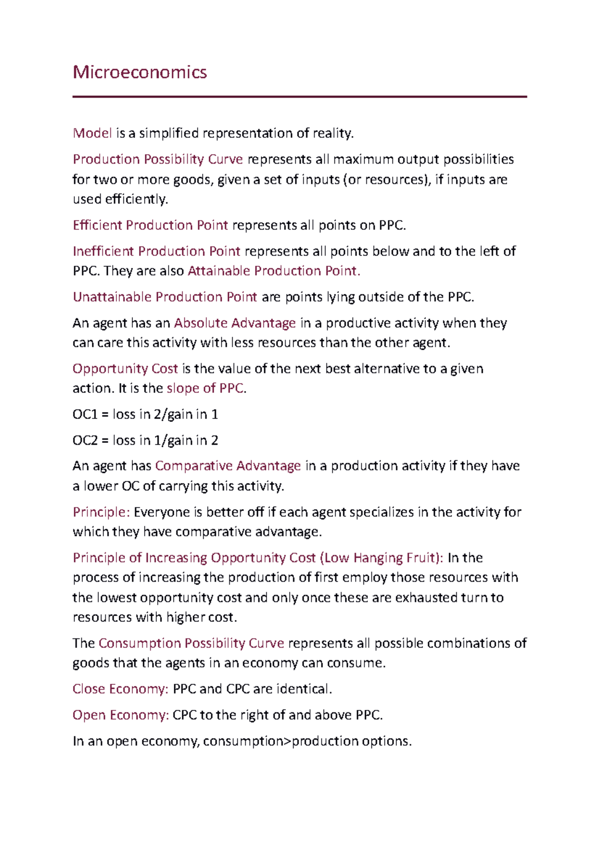 Microeconomics - lecture notes - Microeconomics Model is a simplified ...