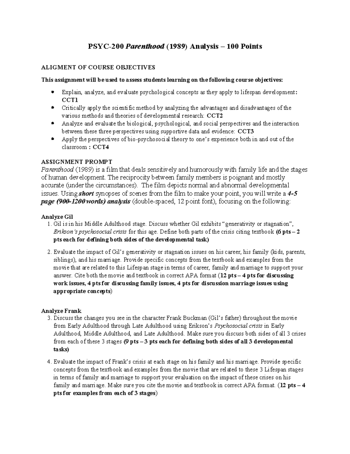 PSYC-200.CCT.Parenthood Assign - PSYC-200 Parenthood (1989) Analysis ...