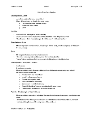 WEEK 3 Forensic Science - WEEK 3 FORENSIC SCIENCE Crime Scene ...