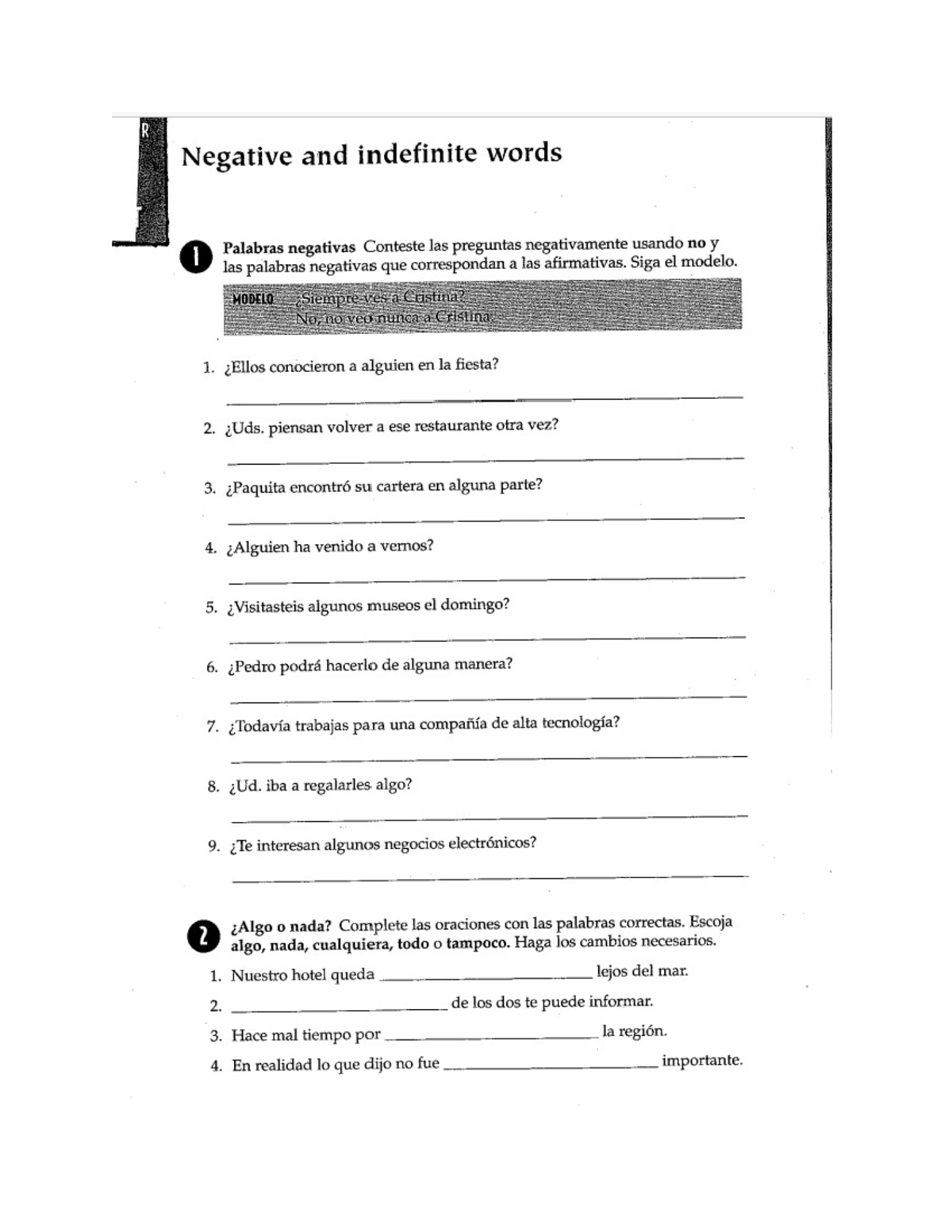 Worksheet - 1 Negative expressions and indefinite words - R Negative ...