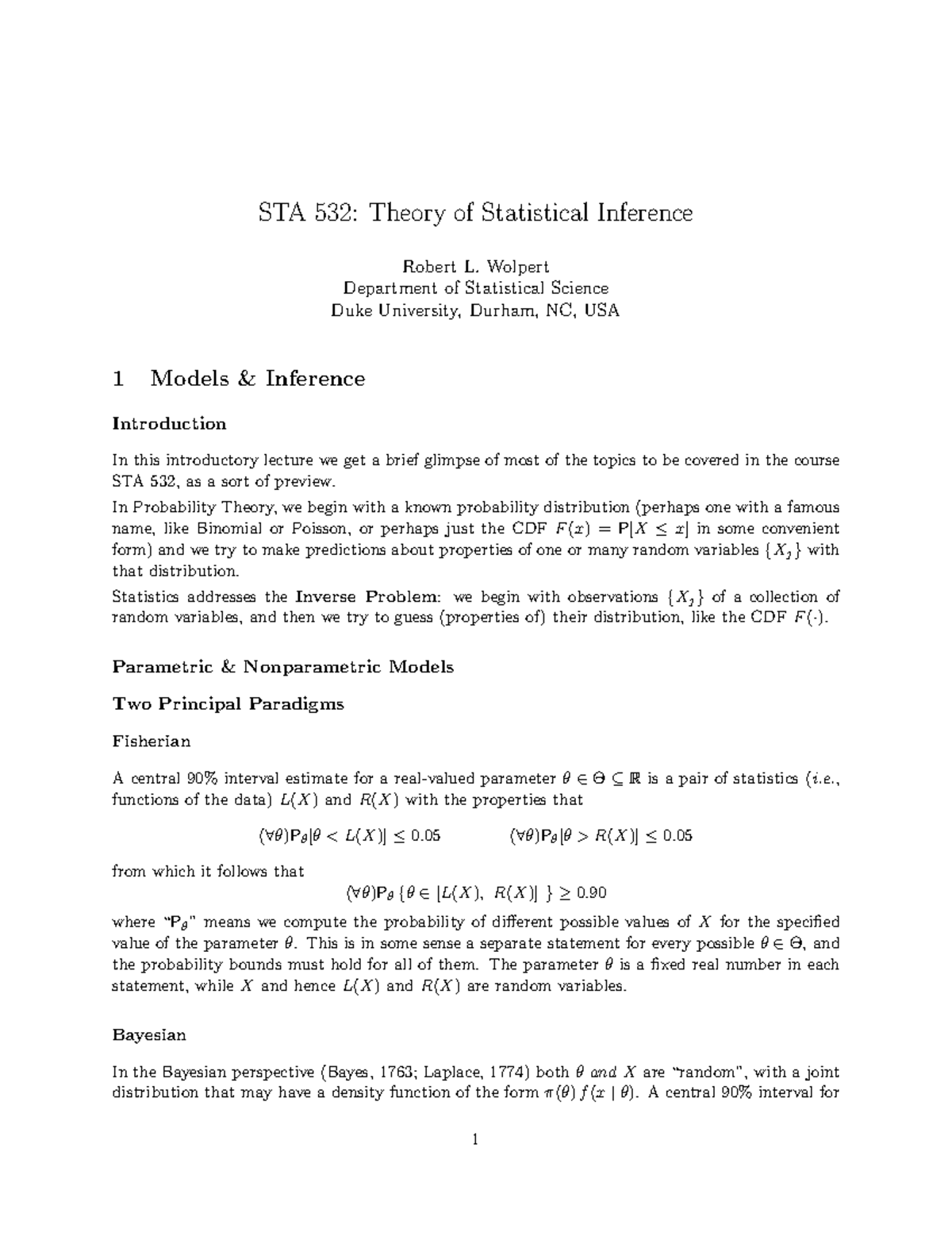 Summary - lecture 1-8 - Lecture notes - STA 532: Theory of Statistical ...