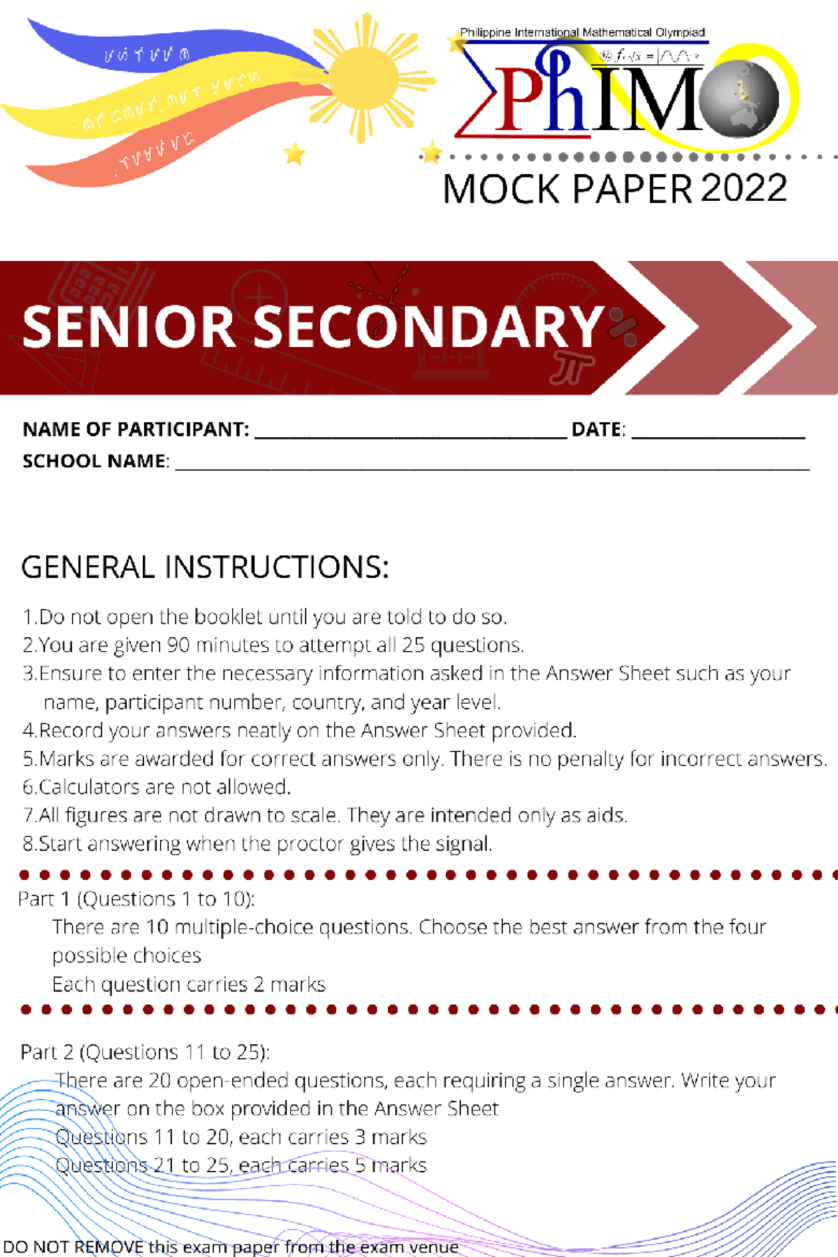 Phimo MOCK 2022 - Senior Secondary - Part 1: 1st to 10th Multiple ...