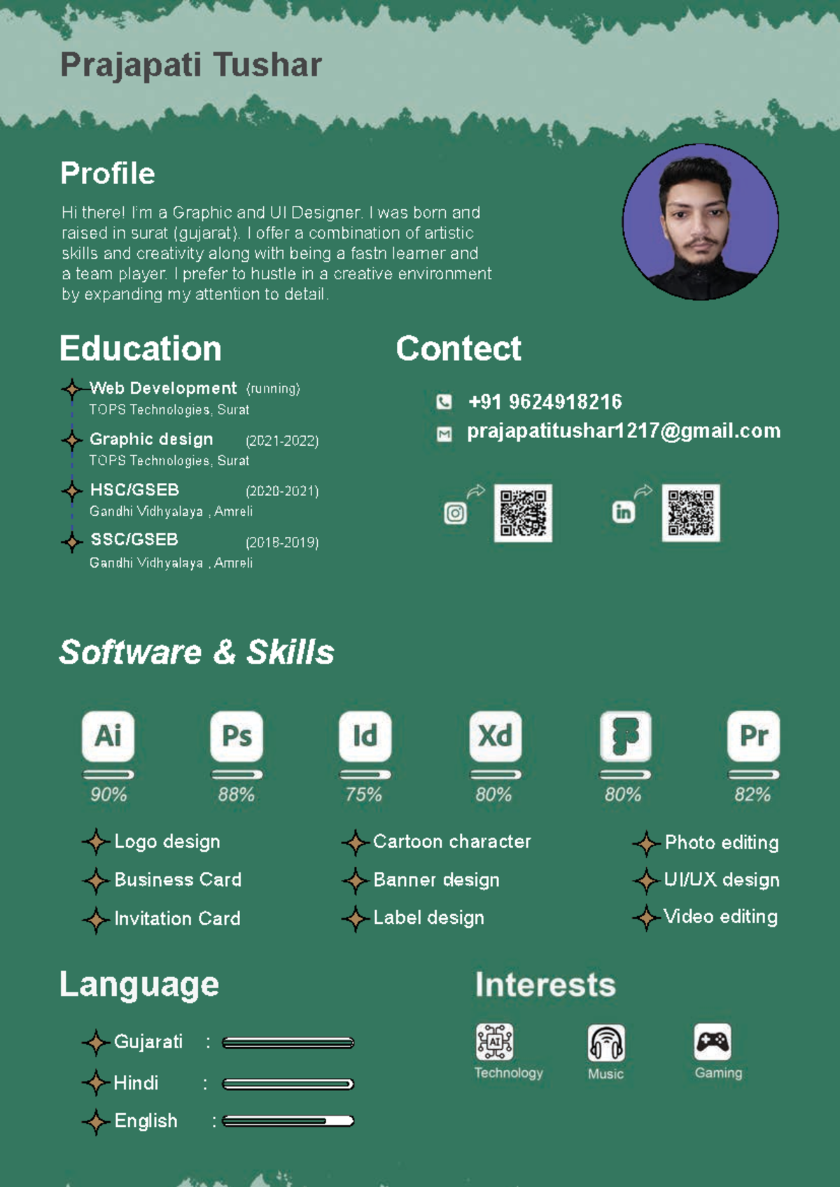 Resume (Tushar - hii - English : Hindi : Gujarati : Language Logodesign ...