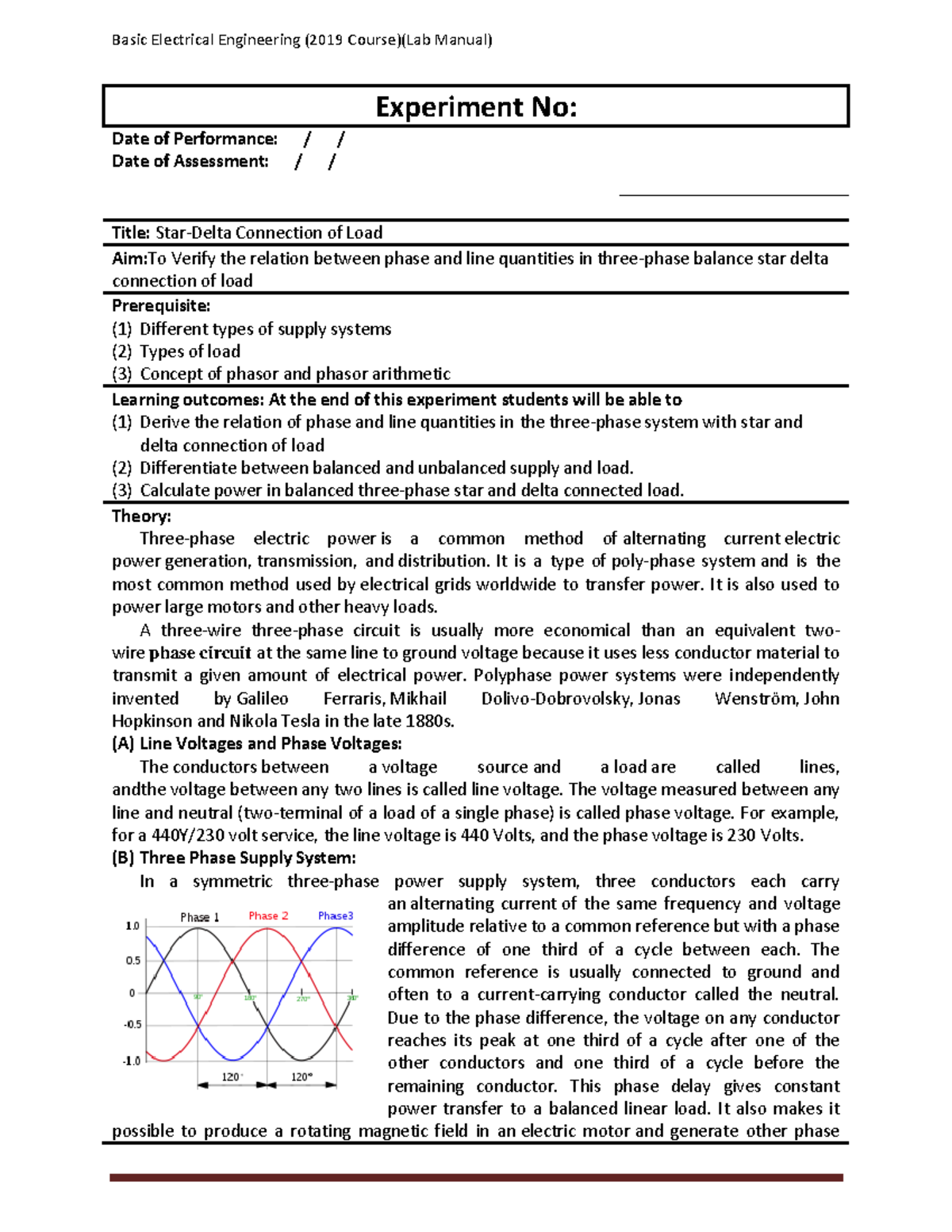 05 Star Delta Connection-1 - Experiment No: Date of Performance ...