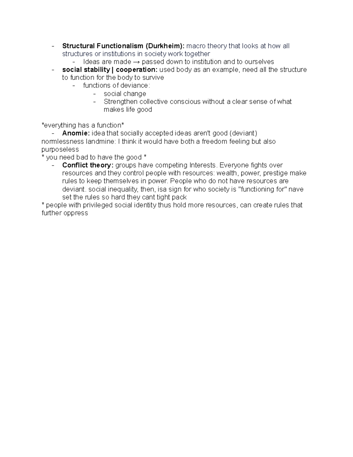 Sociology Notes Functionalism - Structural Functionalism (Durkheim ...