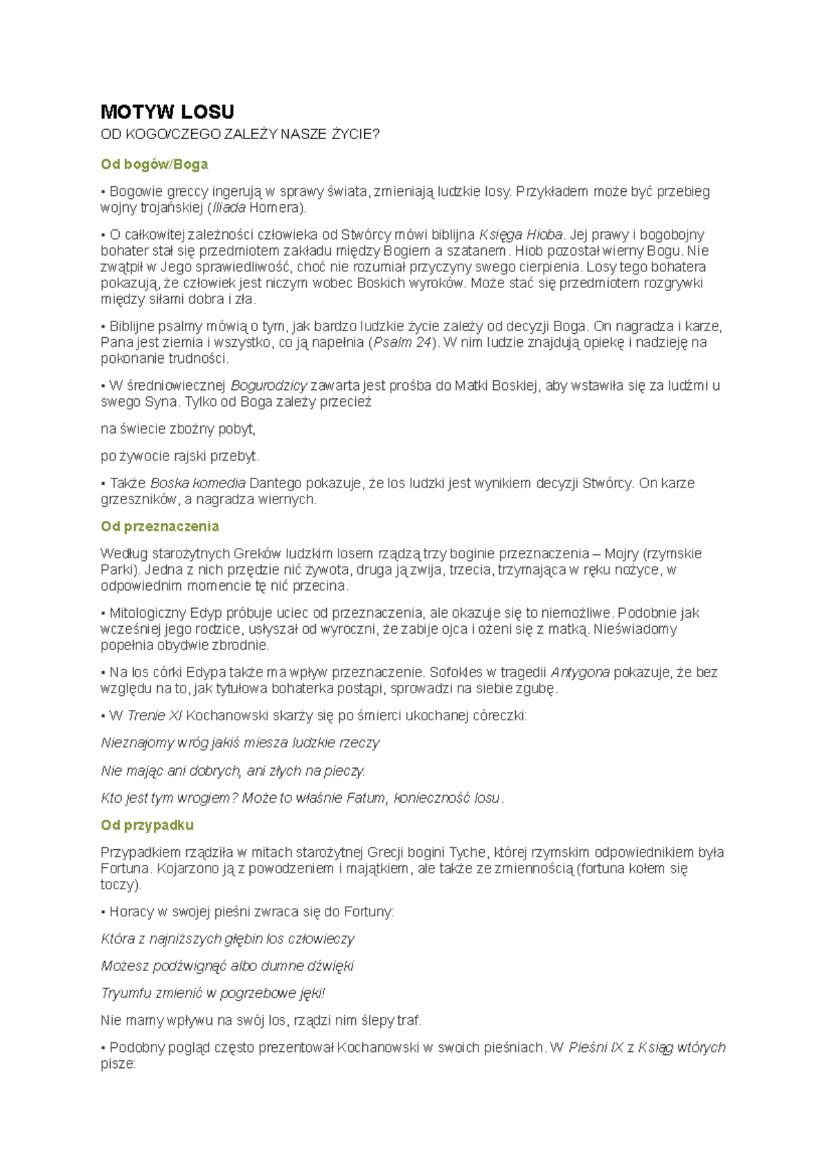 Motyw fatum przeznaczenia - los - MOTYW LOSU OD KOGO/CZEGO ZALEŻY NASZE ...