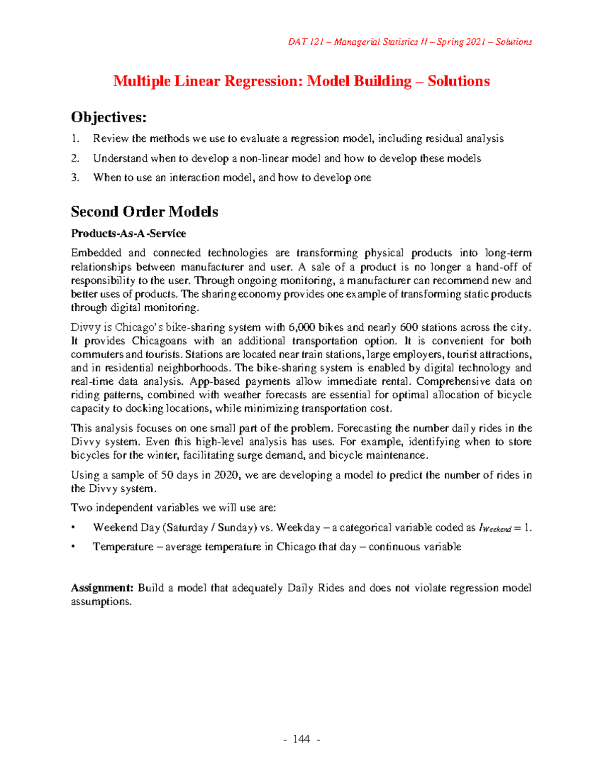 DAT121S21 Lecture 21 Solution - Multiple Linear Regression: Model Building – Solutions ...