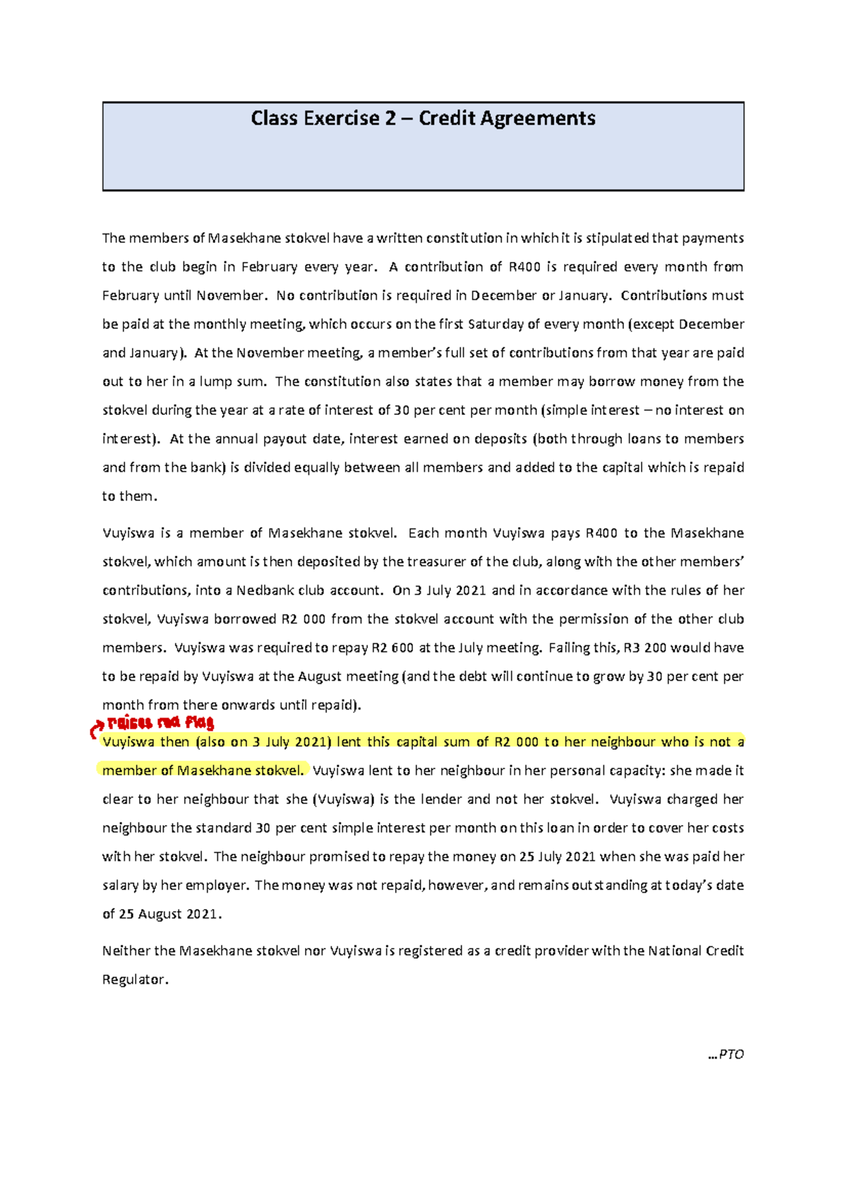 Credit Agreements Class Exercise 2 - Class Exercise 2 – Credit Agreements The members of ...